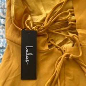 Lulus | Dresses | Romantically Speaking Mustard Yellow Cowl Laceup Maxi ...